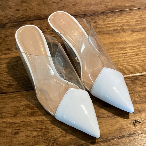 Zara | Shoes | Mid Height Heeled Mules With Vinyl Upper | Poshmark